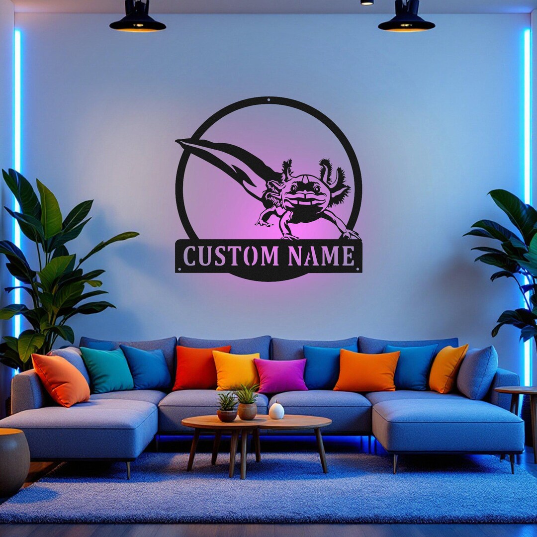 Custom Axolotl Metal Wall Art With Led Light, Personalized Axolotl Name ...
