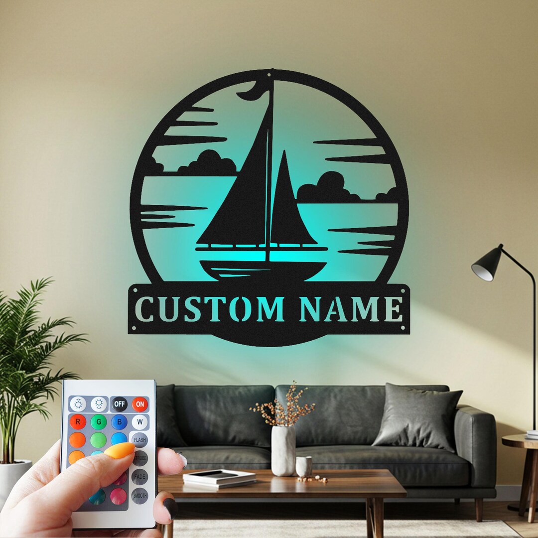 Sailboat Custom Sign Metal Wall Art Led Light, Custom Sign Sailboat ...
