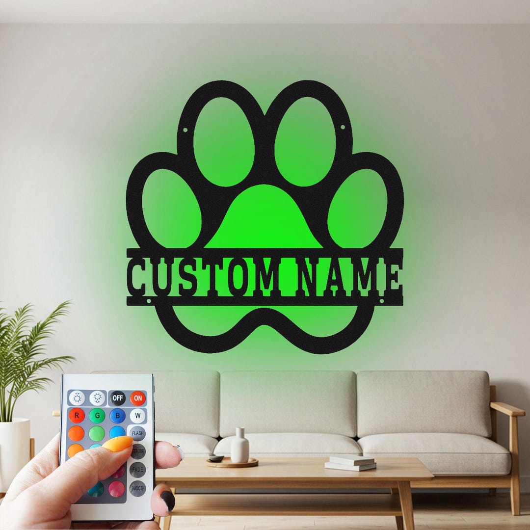 Custom Dog Paw Metal LED Wall Art: Personalized Pet Name Sign - Etsy