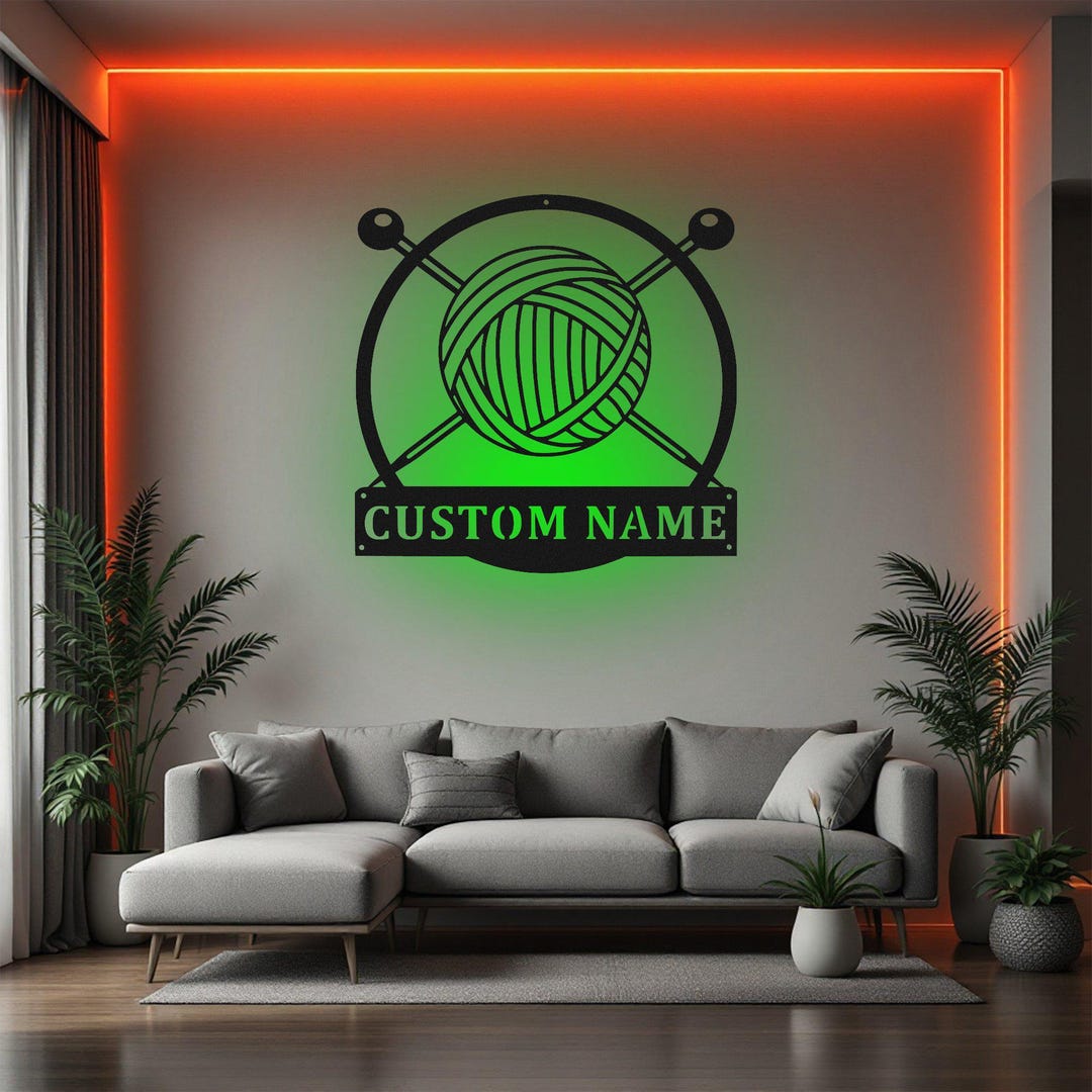 Custom Crochet Metal Wall Art With Led Light, Personalized Crochet Name ...