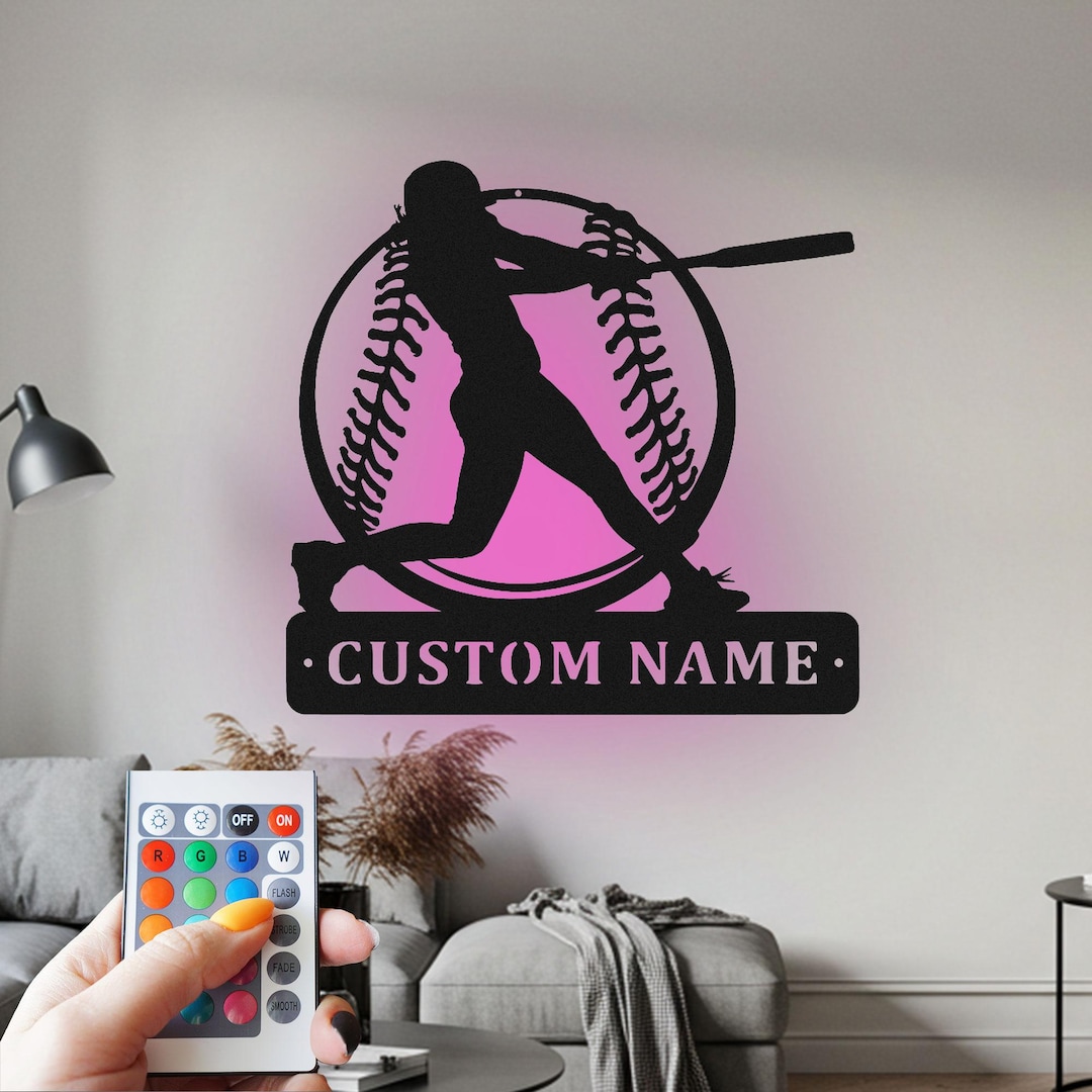 Custom Softball Player Metal Wall Art With Led Light, Personalized ...