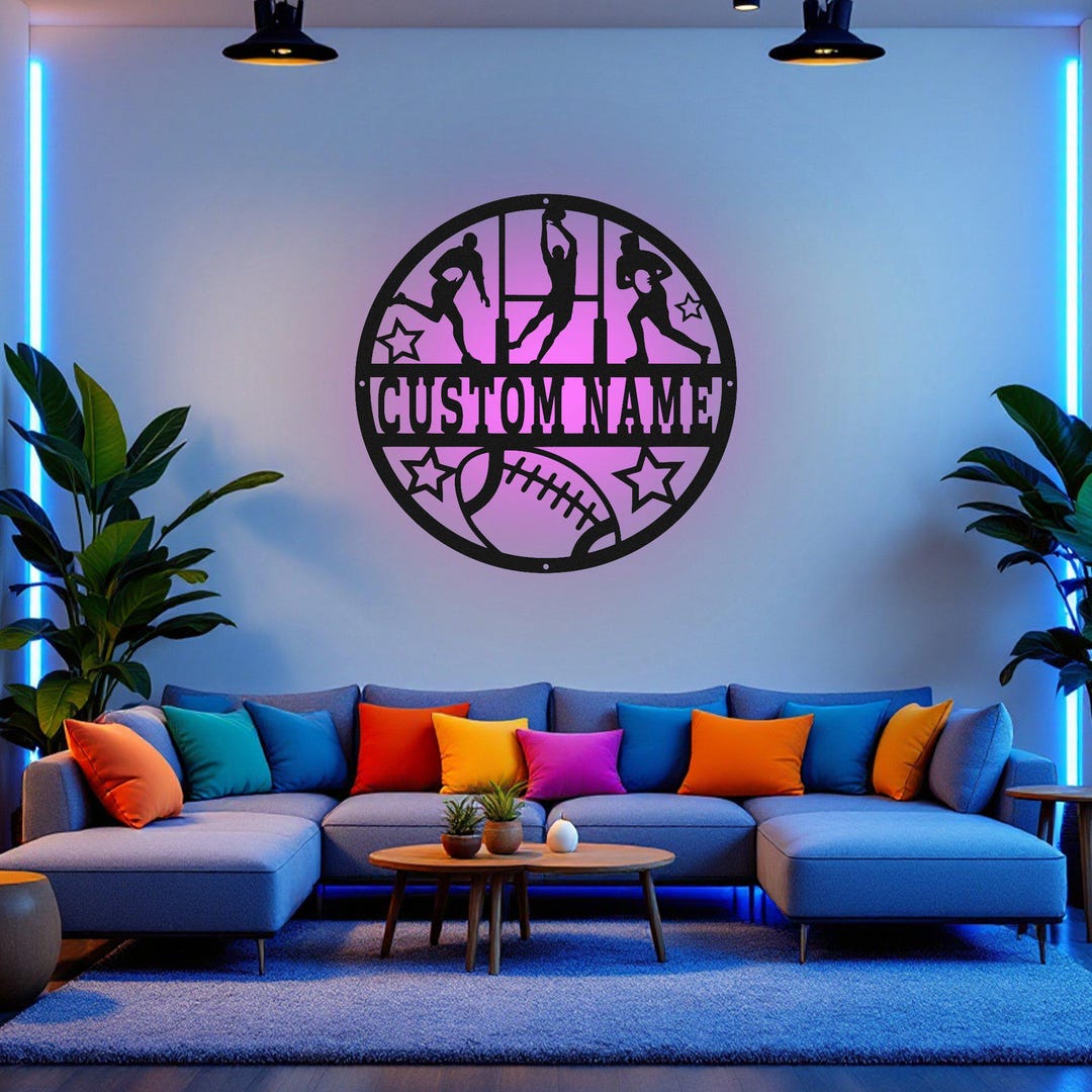 Custom Rugby Metal Wall Art With Led Light, Personalized Rugby Player ...