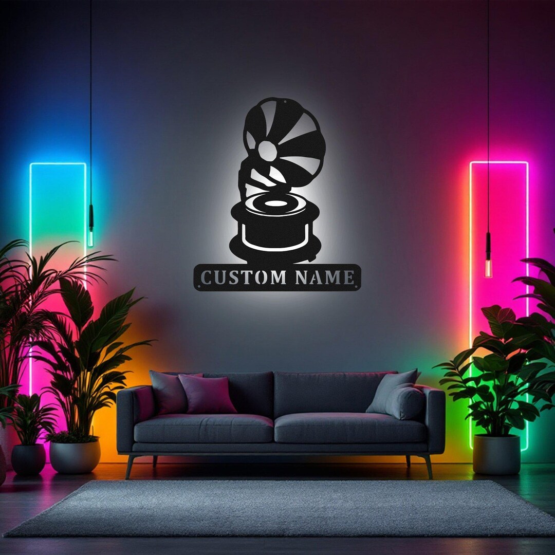 Custom Phonograph Record Metal Wall Art With Led Light, Personalized ...