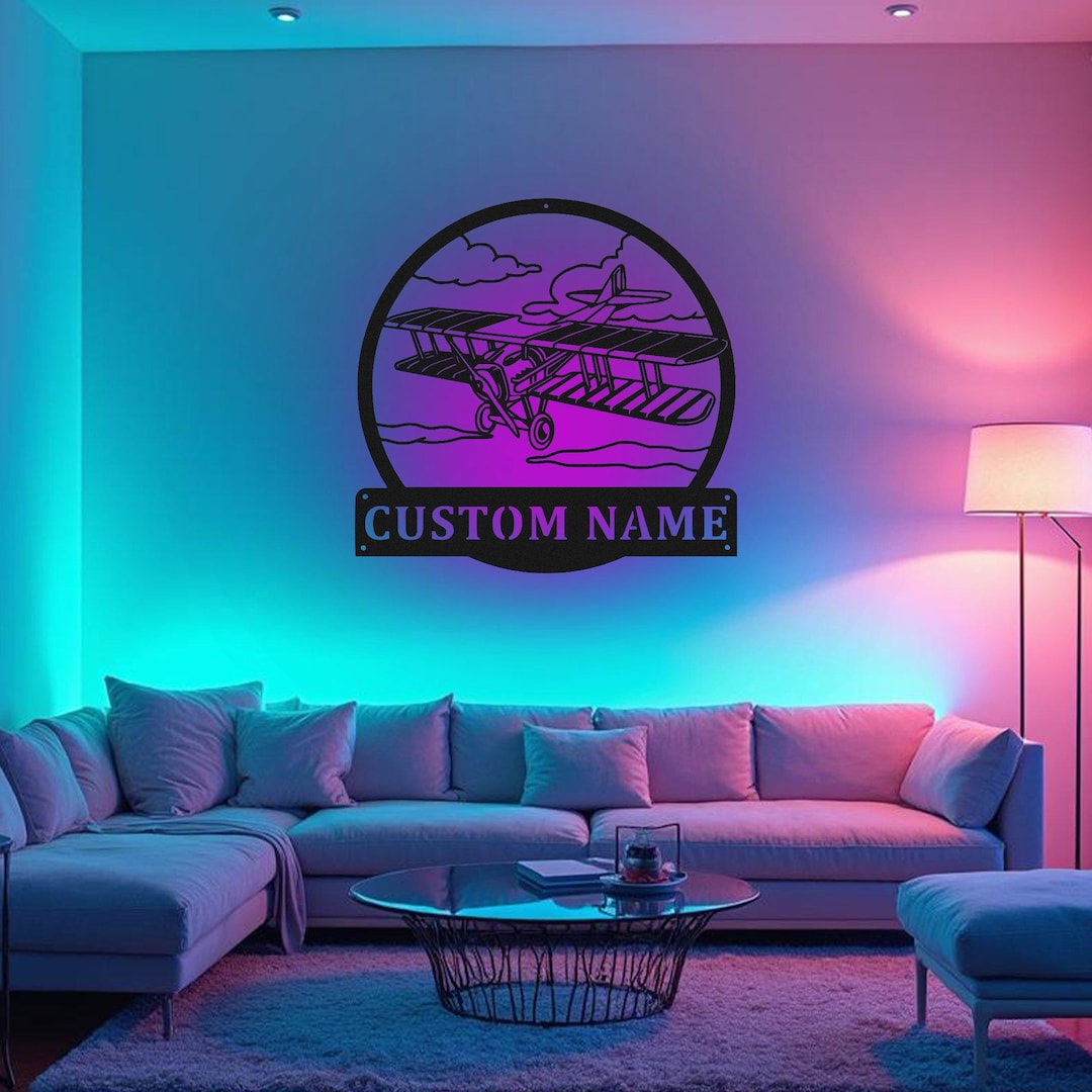 Custom Biplane Metal Wall Art With Led Light, Personalized Biplane ...