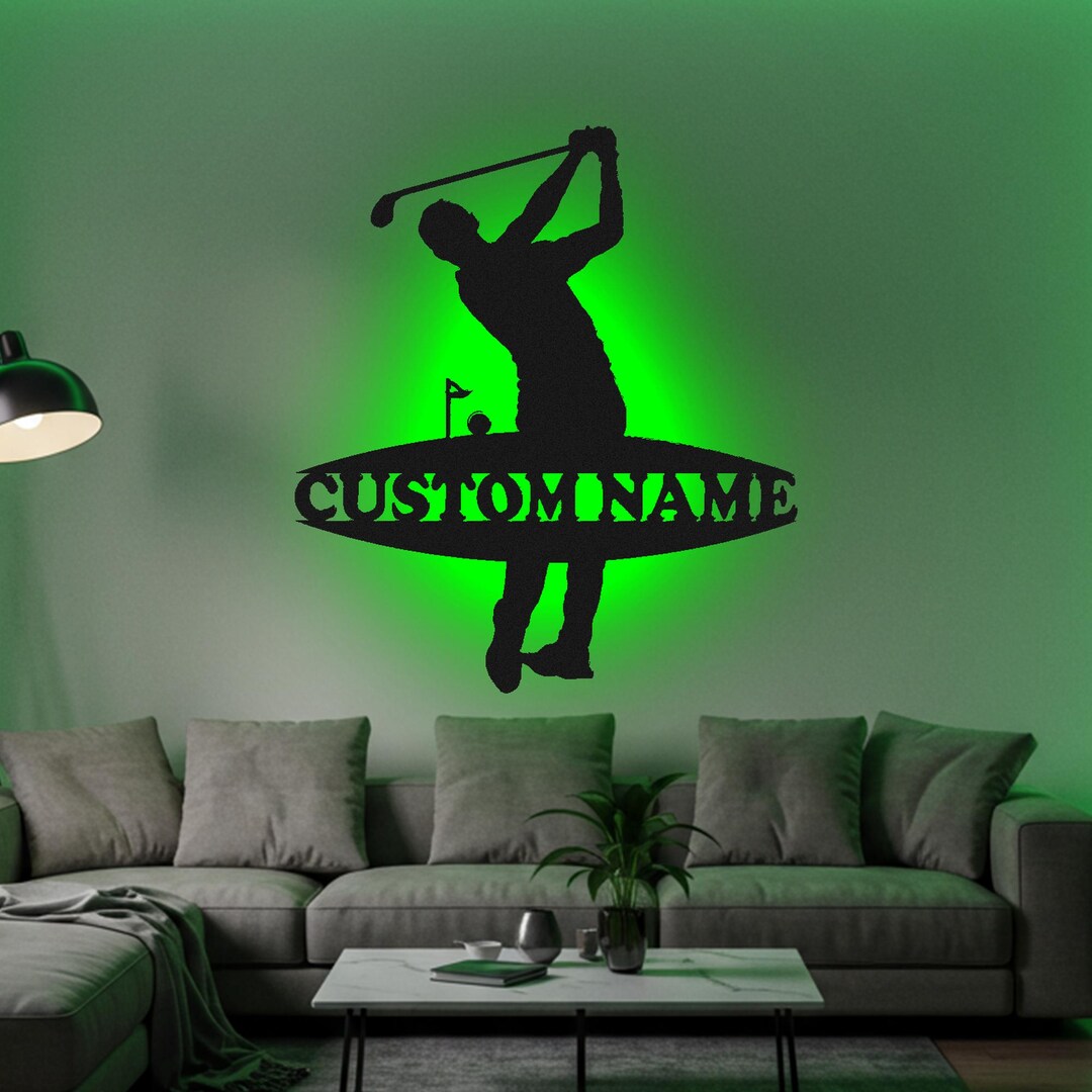 Custom Golfing Led Light Metal Wall Art Golfer Player Name Sign Home ...