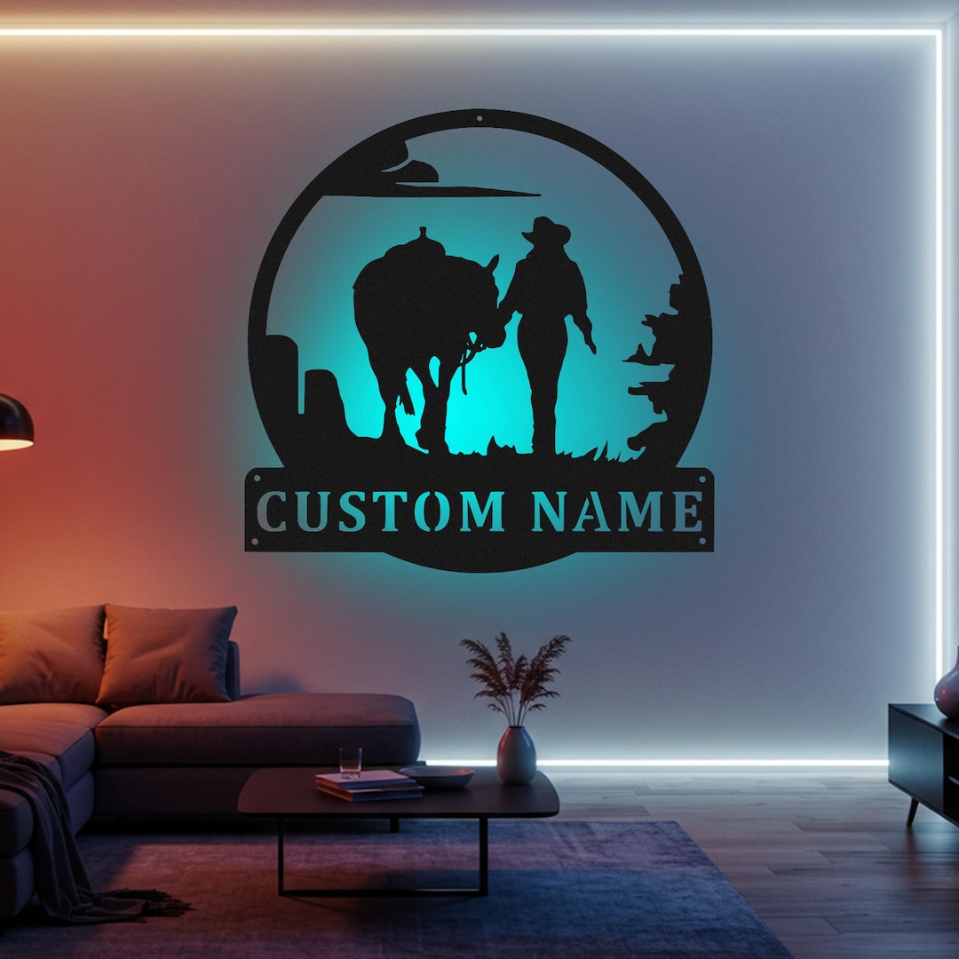 Sign Cowgirl Walking With Horse Metal Sign, Country Girl Sign Metal ...