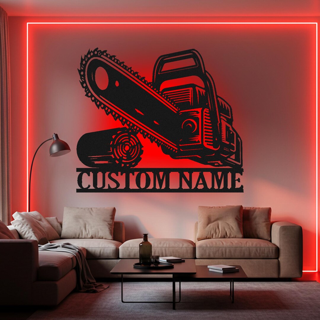 Custom Chainsaw Wood Led Light Metal Wall Art Woodworker Name Sign Home ...