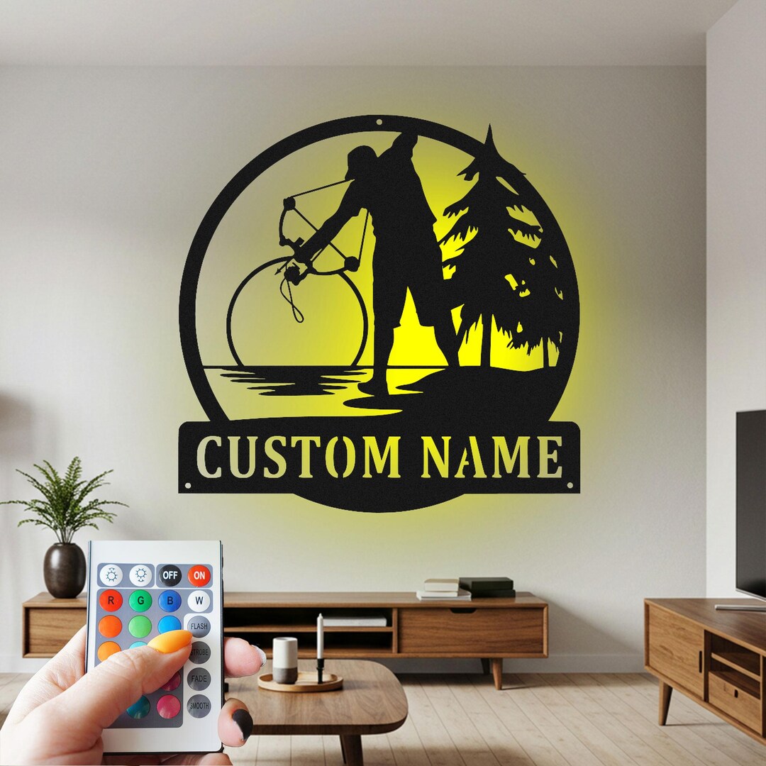 Bowfishing Sign Metal Wall Art Led Light, Sign Bowfishing Name Sign ...