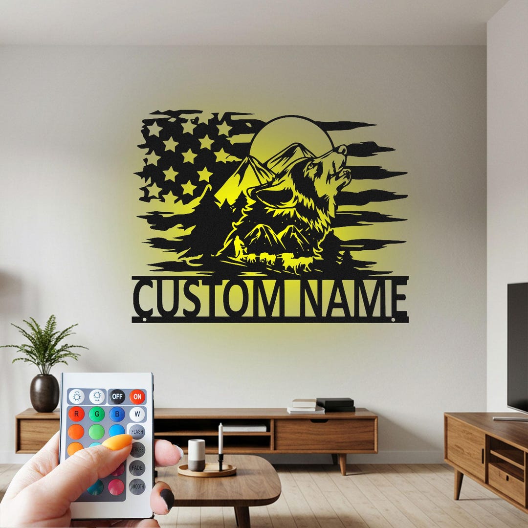 Custom US Howling Wolf Metal Wall Art With Led Light, Personalized Wolf ...