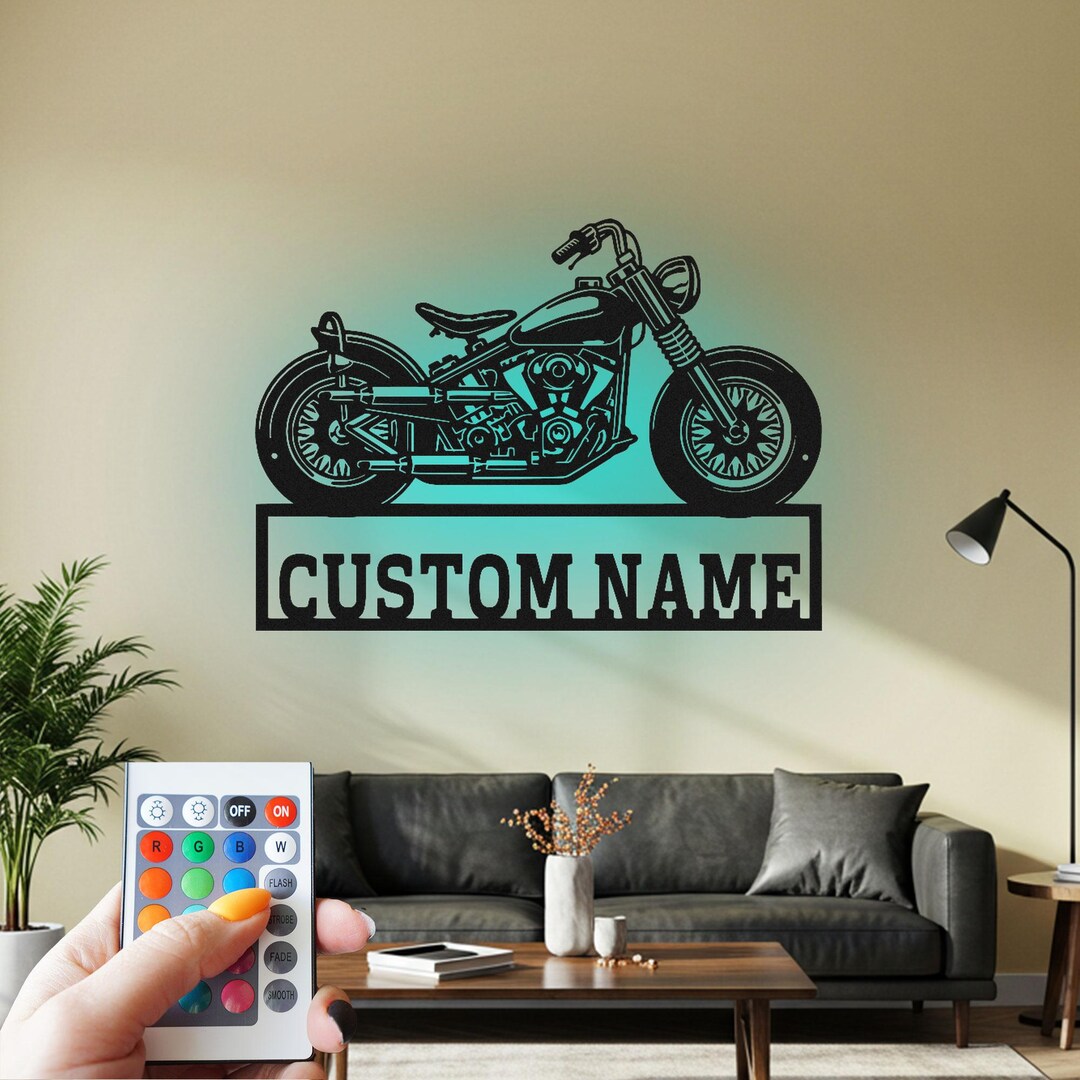 Custom Chopper Motorcycle Metal Wall Art: LED Biker Name Sign - Etsy