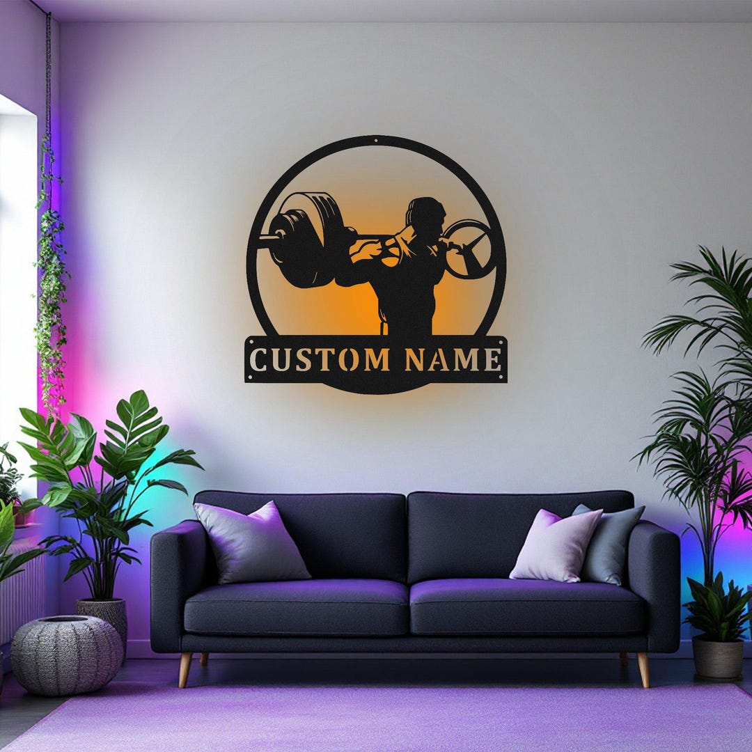 Custom Powerlifting Man Metal Wall Art With LED Light - Etsy