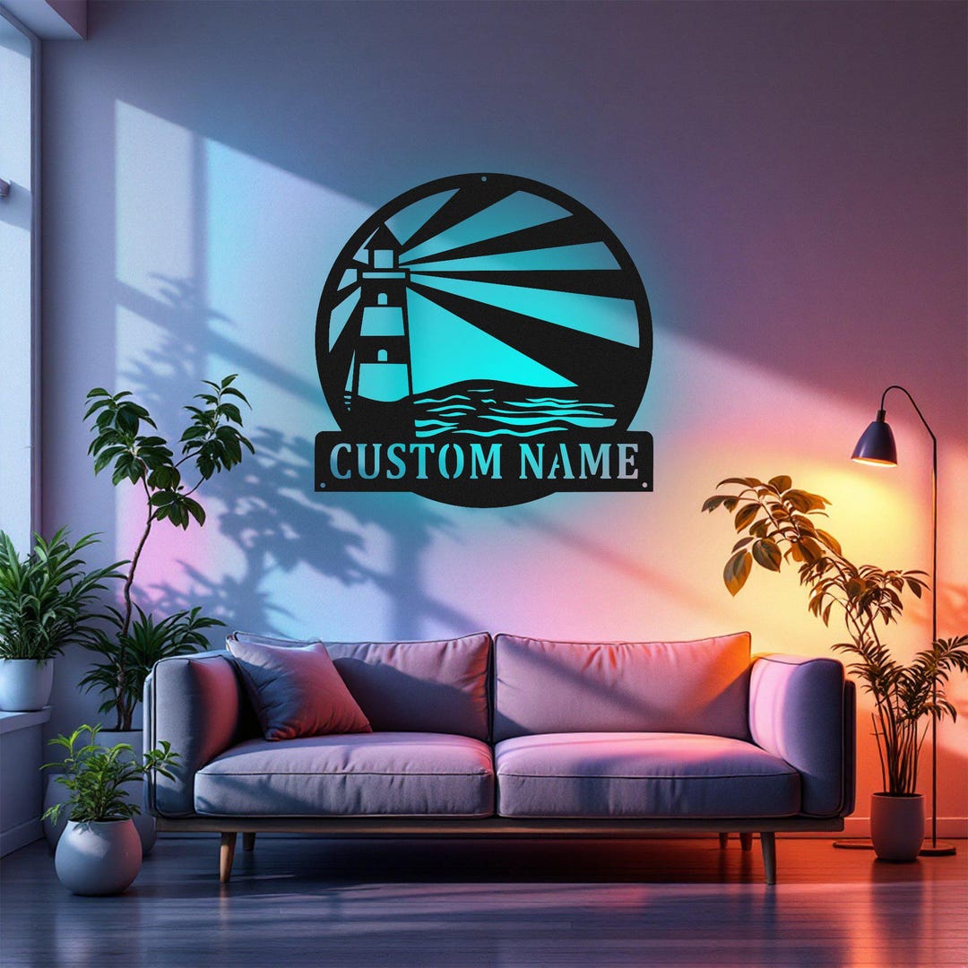 Custom Lighthouse Metal Wall Art With LED Light - Personalized Name ...