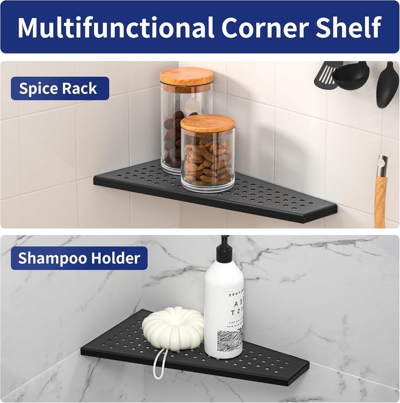 Corner Shower Shelf, Black 12 Trapezoid Floating Shelf With Grid ...