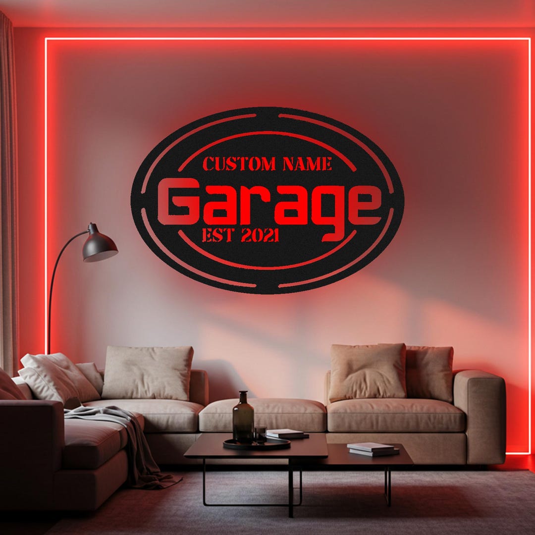 Custom Garage Name LED Metal Sign: Personalized Wall Art - Etsy