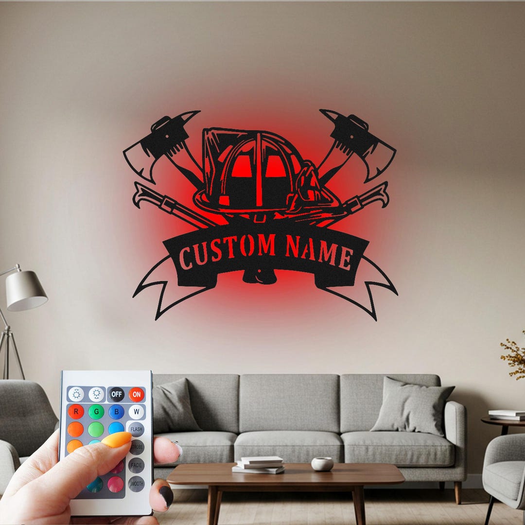 Custom Fire Fighter Tools Metal Wall Art With Led Light, Firefighter ...