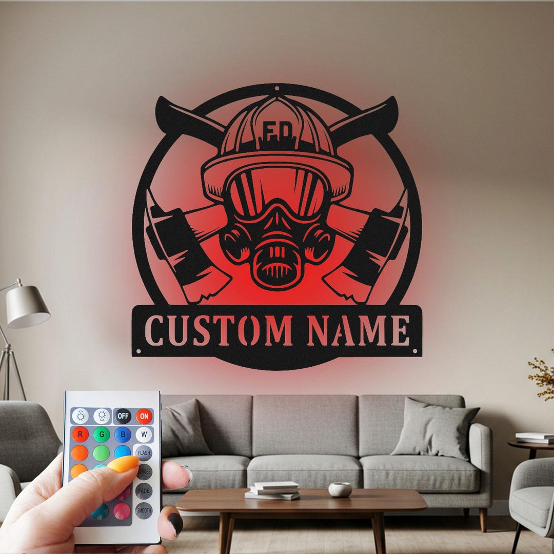 Custom Fire Department Metal Wall Art With Led Light, Personalized ...