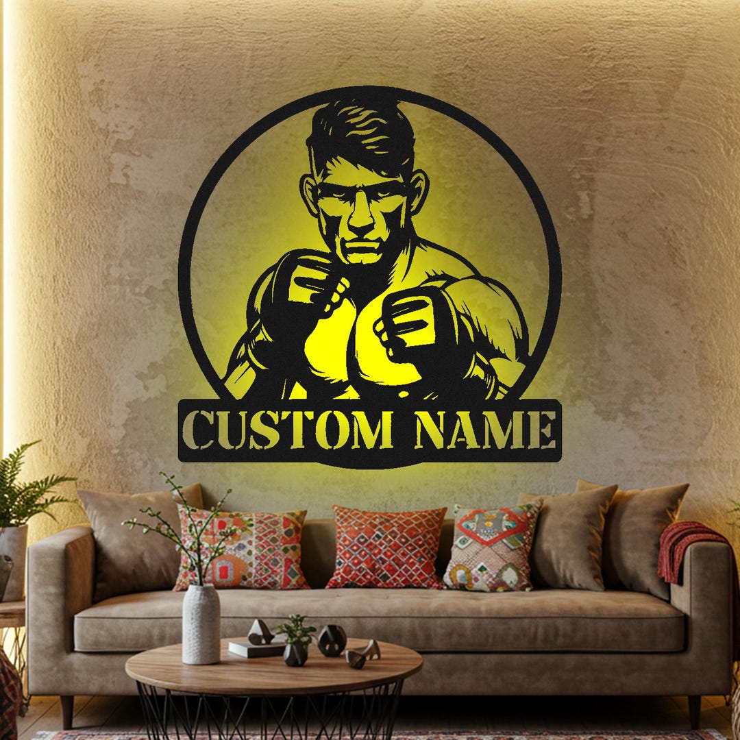 Custom MMA Fighter LED Metal Wall Art: Personalized Home Decor - Etsy