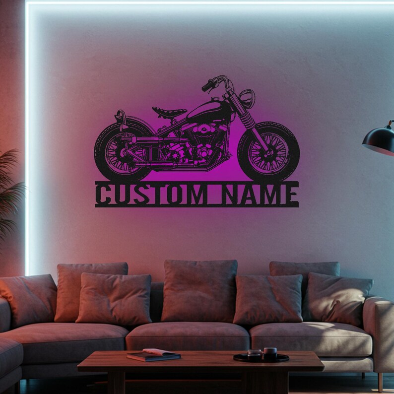 Custom Motorcycle Led Light Metal Wall Art Biker Name Sign Home Decor ...