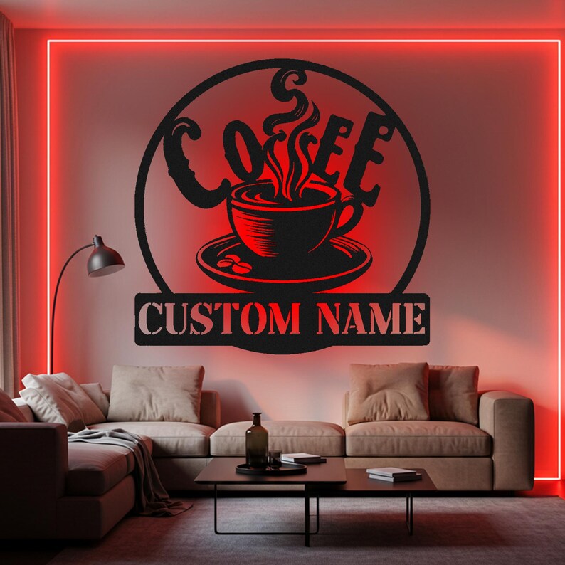 Custom Cafe Name LED Metal Wall Art: Coffee House Decor - Etsy