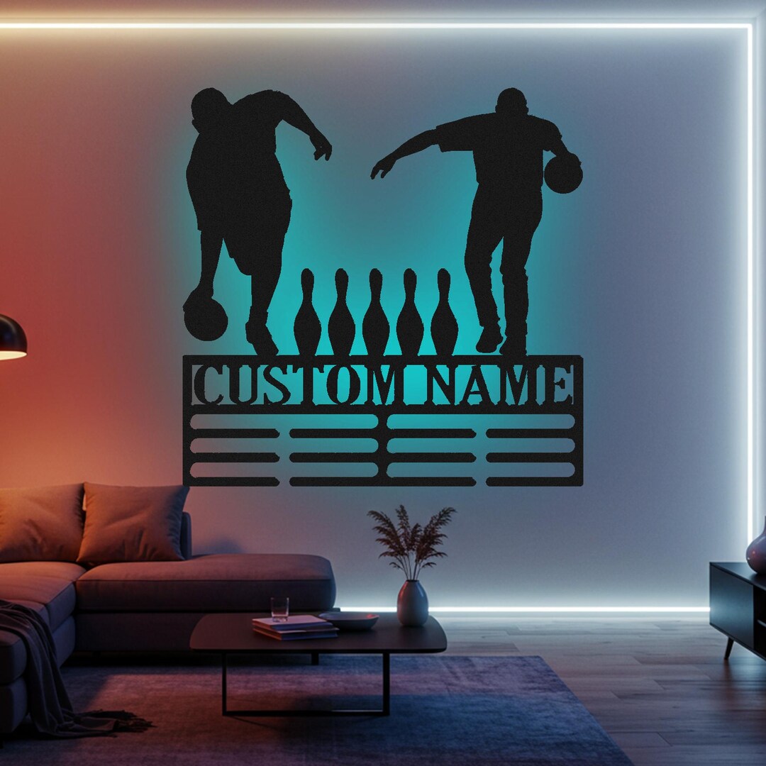 Custom Bowling Led Light Metal Wall Art Bowling Player Name Sign Home ...
