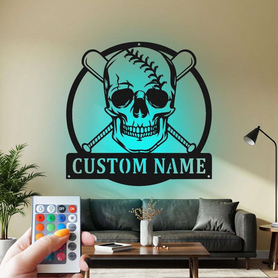 Custom Baseball Bat Skull Metal Wall Art With LED Light - Etsy Canada