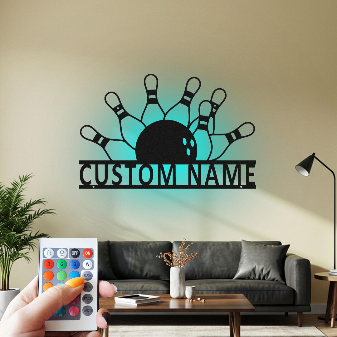 Custom Bowling Metal Wall Art With Led Light, Personalized Bowling ...