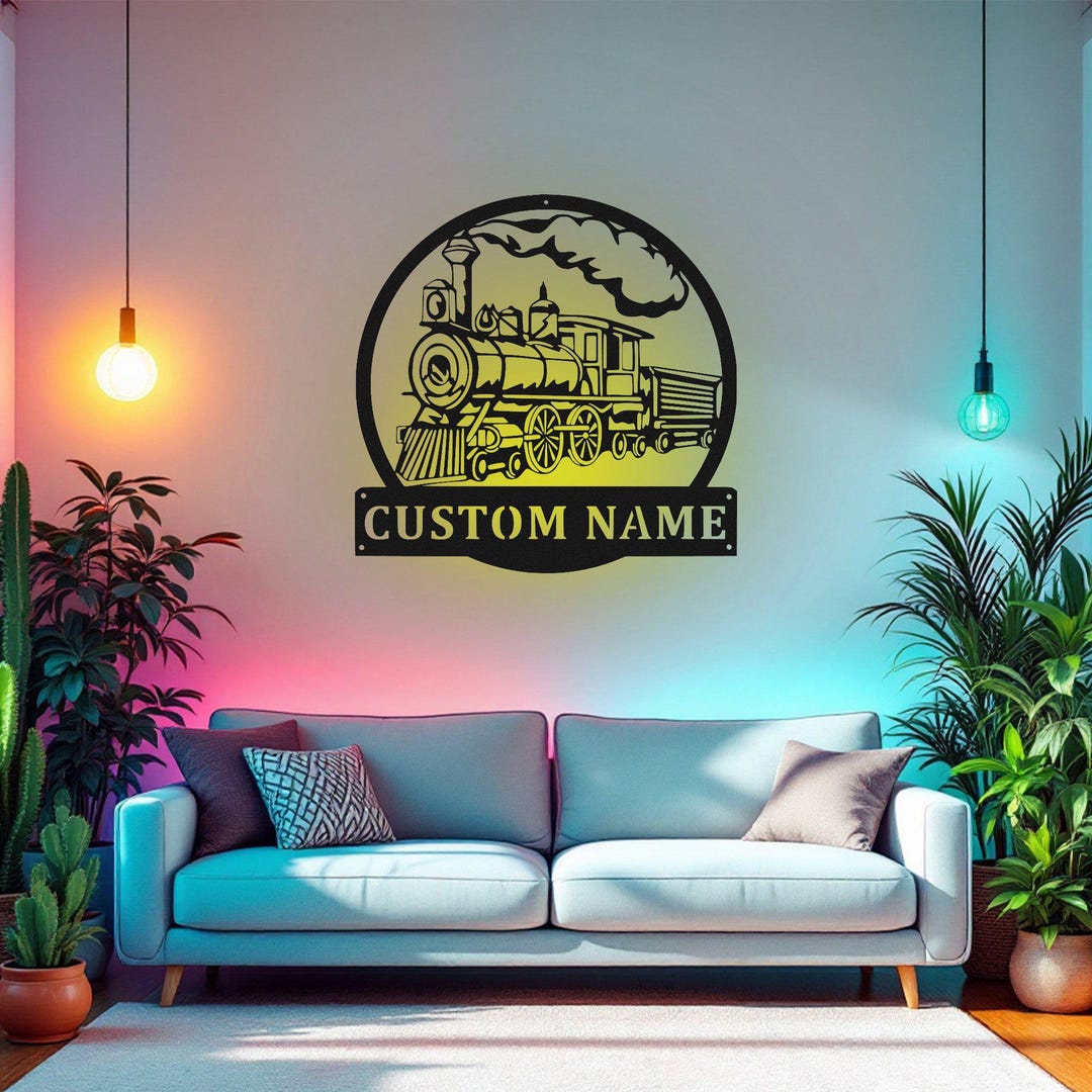 Custom Train Metal Wall Art With Led Light, Personalized Train Name ...