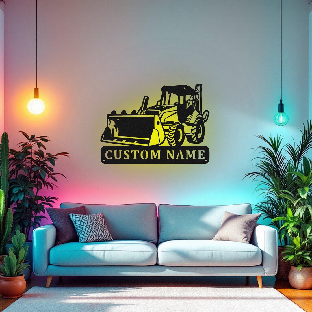 Custom Backhoe Truck Metal Wall Art With Led Light, Personalized ...
