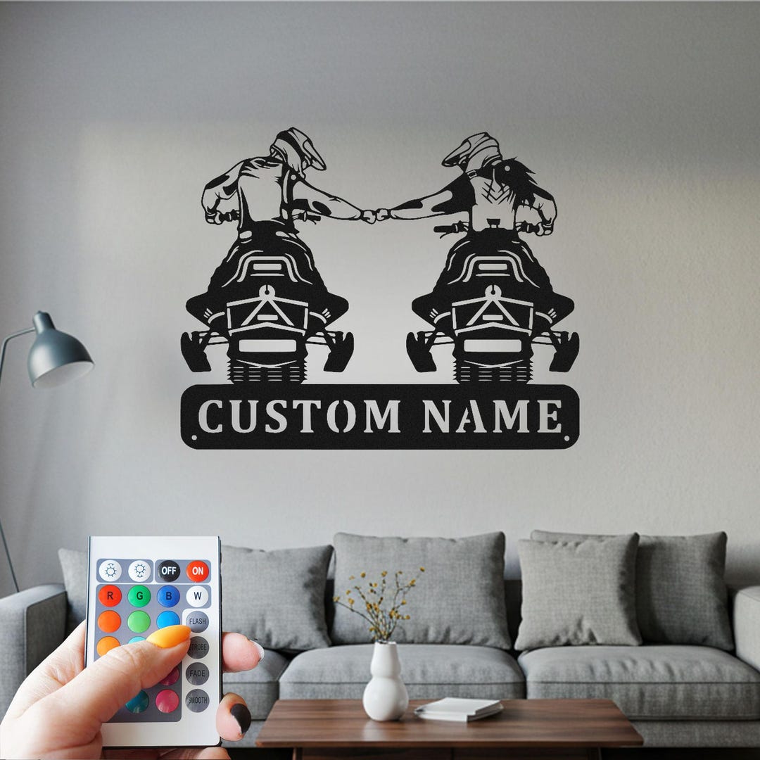 Custom Couple Snowmobile Metal Wall Art With Led Light, Personalized ...