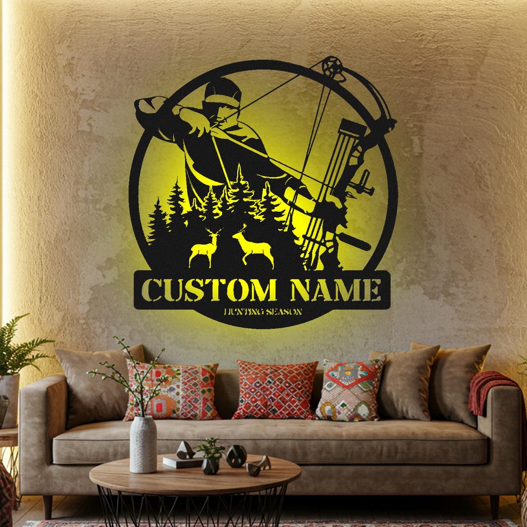 Custom Compound Bow LED Metal Wall Art: Hunting Decor Name Sign - Etsy