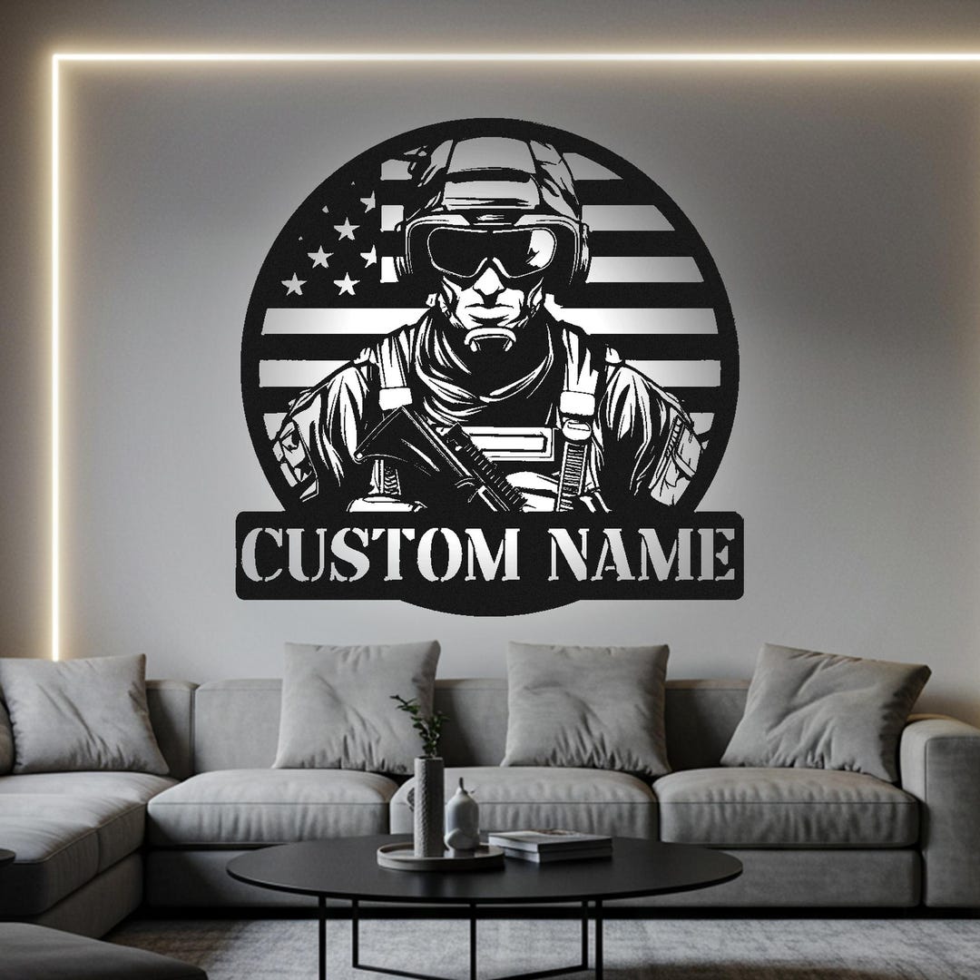 Custom Us Soldier Military Led Light Metal Wall Art American Army Name ...