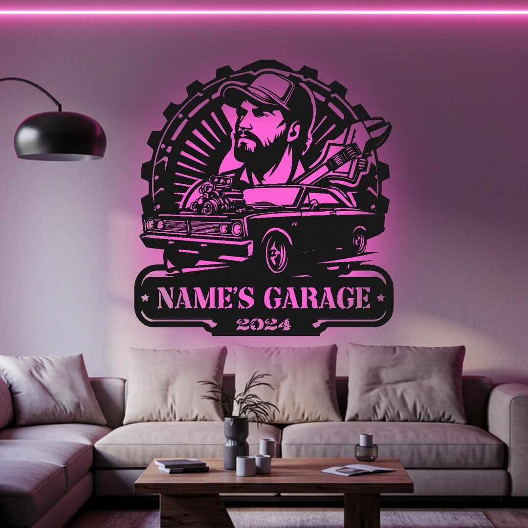 Custom Garage Led Light Metal Wall Art Machinist Name Sign Work Shop ...
