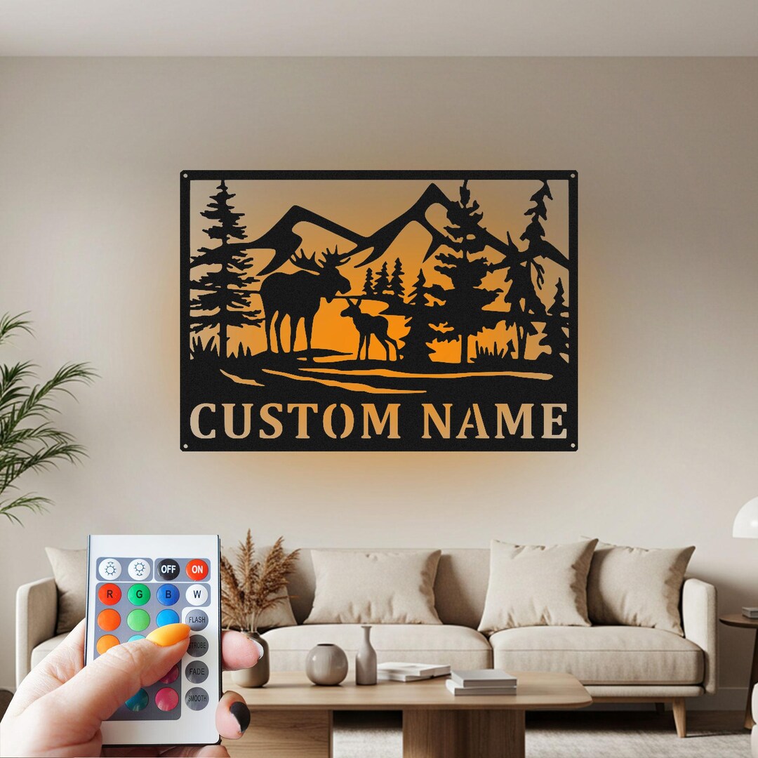 Custom Moose Metal Wall Art With RGB LED - Personalized Wildlife Decor ...