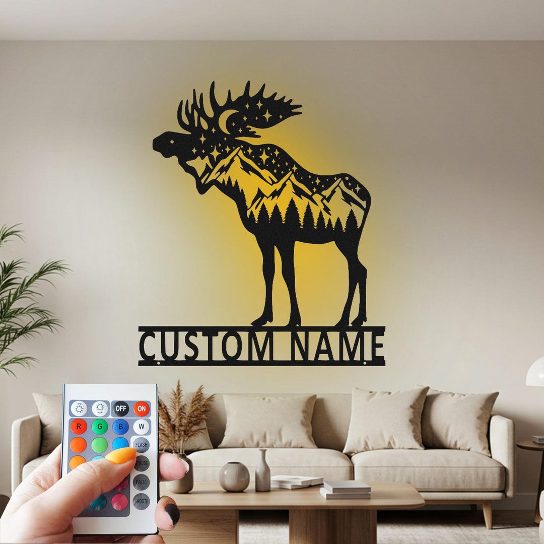 Custom Mountain Moose Metal Wall Art With RGB LED Lights - Etsy