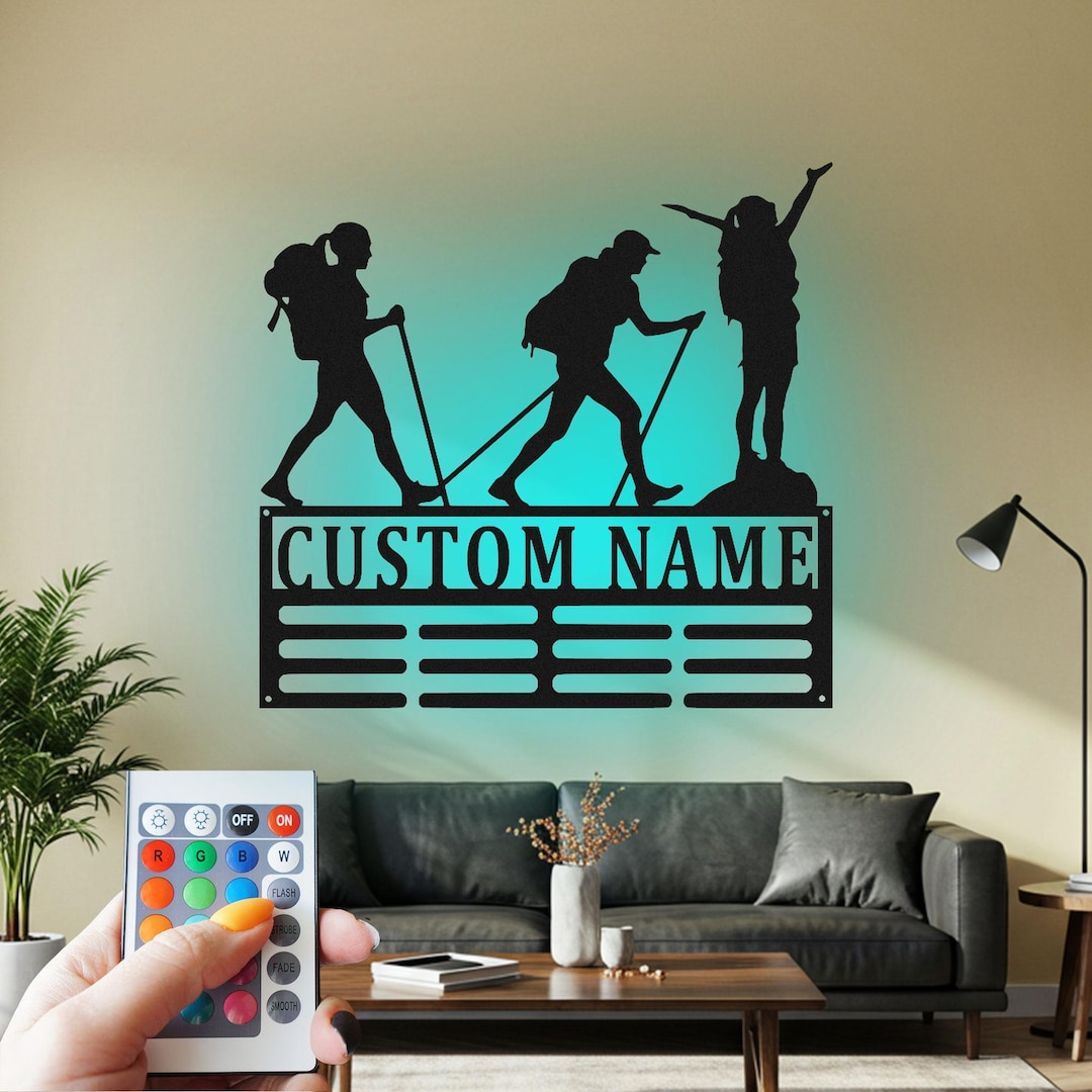 Custom Hiking Female Medal Holder Light, Personalized Hiker Name Medal ...