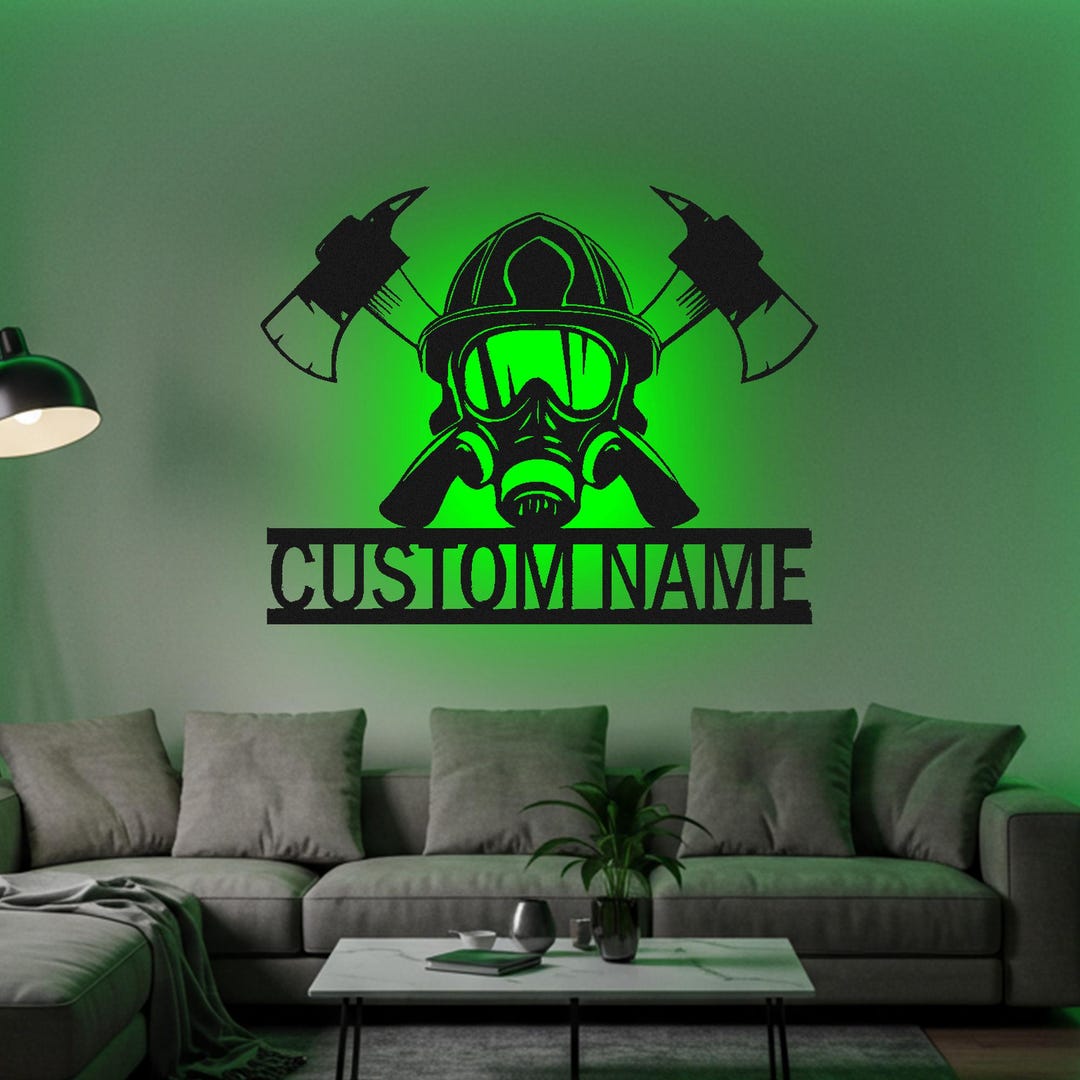 Custom Firefighter Helmet Led Light Metal Wall Art Fireman Name Sign ...