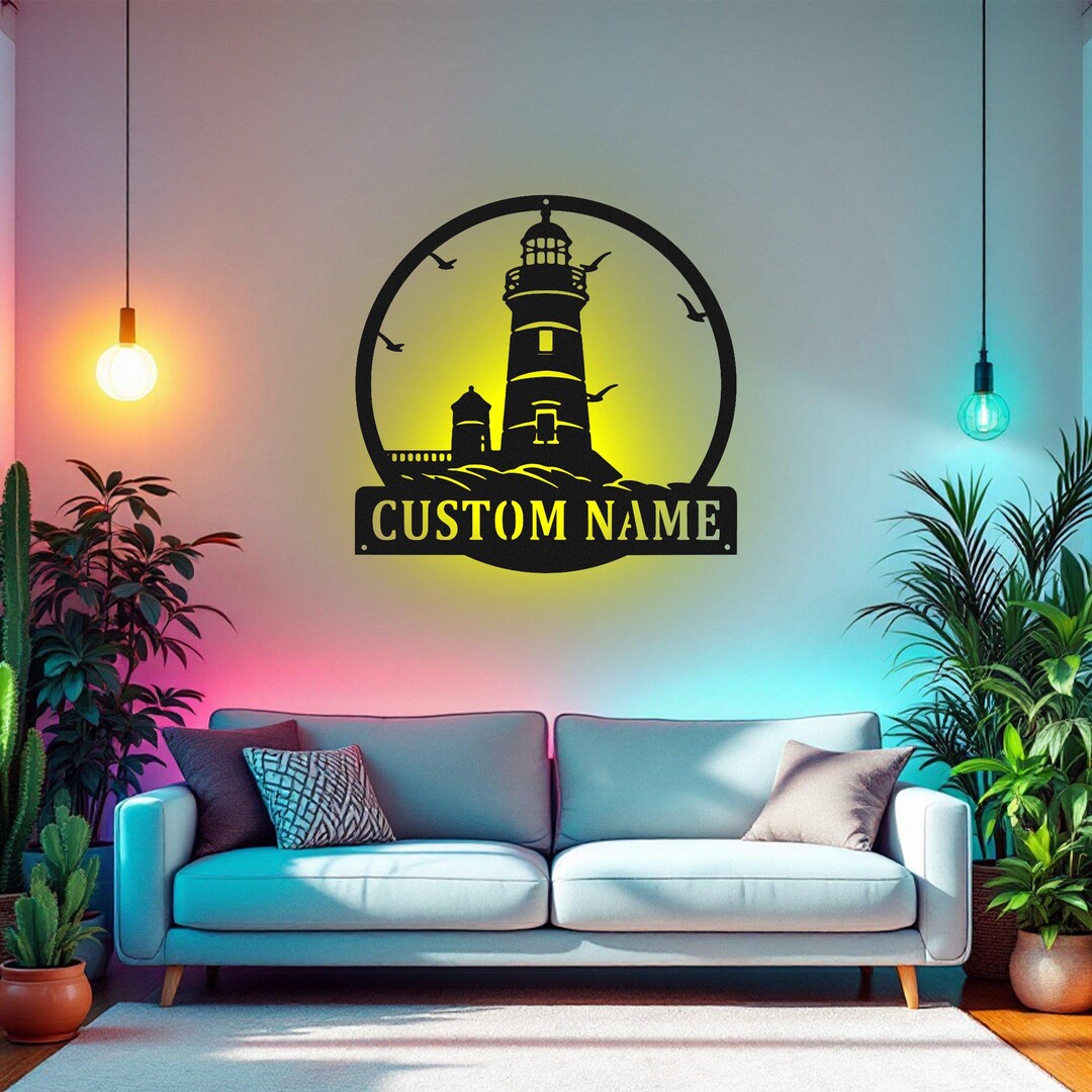 Custom Lighthouse Metal Wall Art With Led Light, Personalized ...