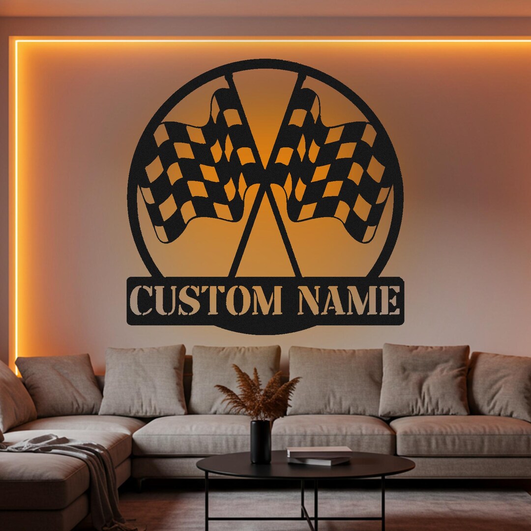 Custom Start Finish Racing Flag Led Light Metal Wall Art Race Checkered ...