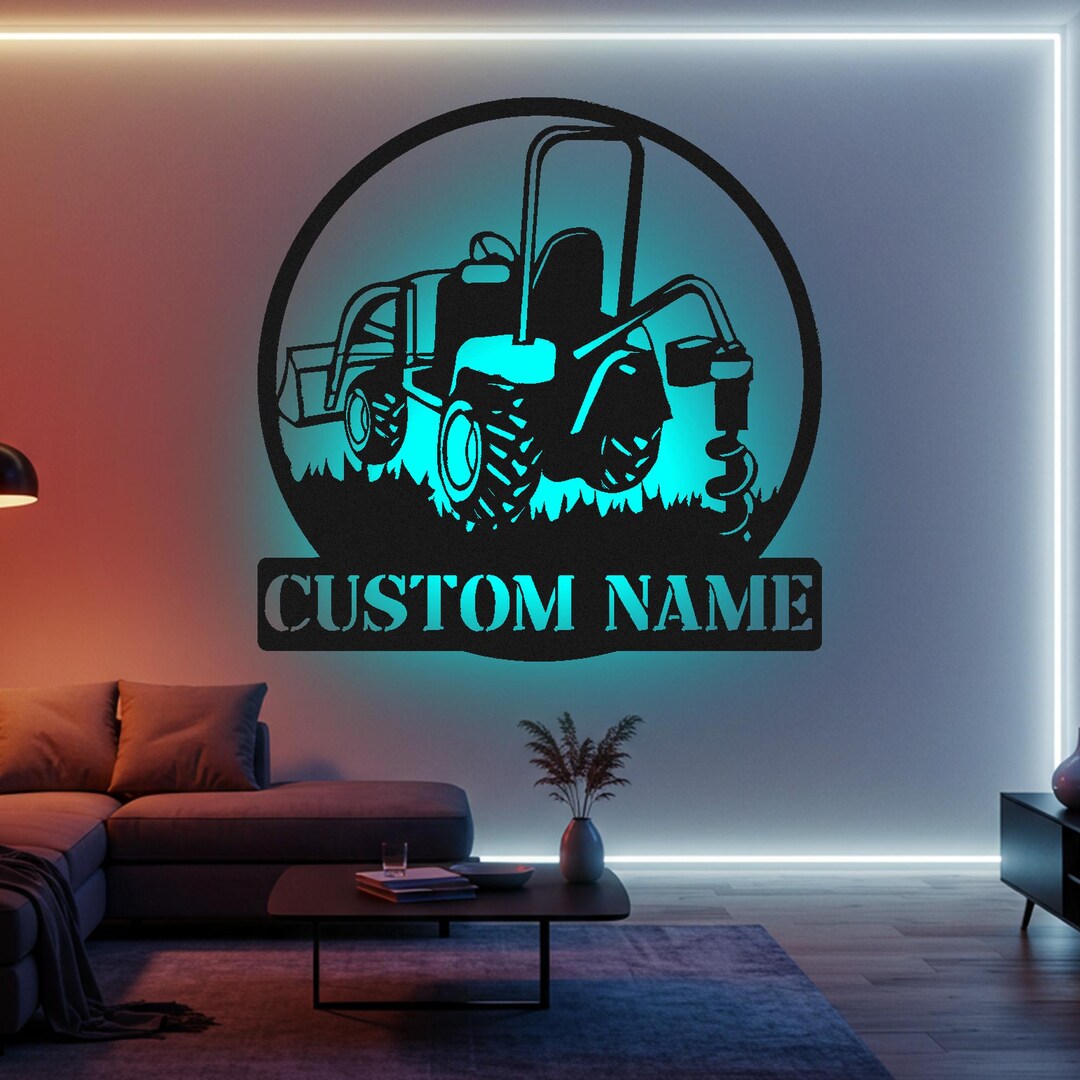 Custom Tractor Hole Digger Led Light Metal Wall Art Trucker Name Sign ...