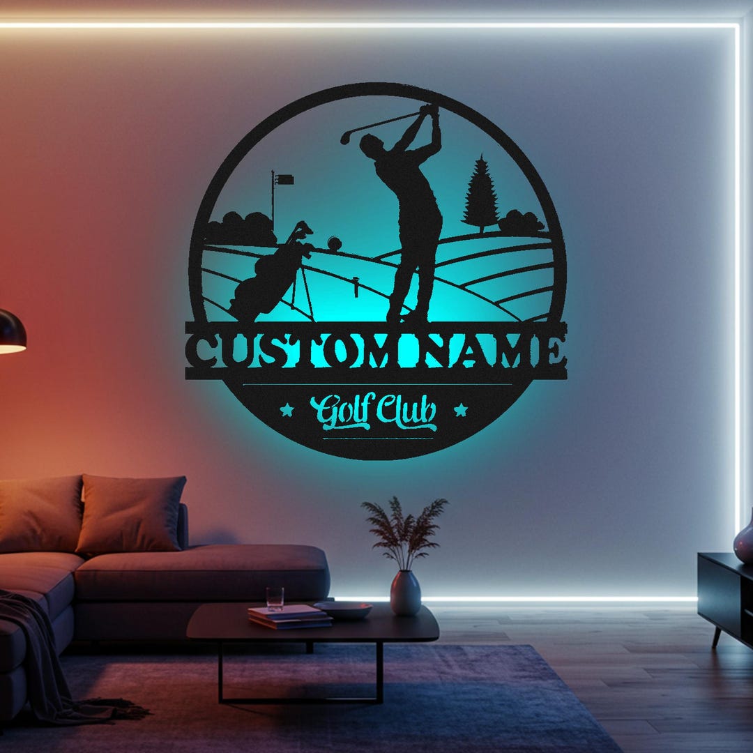 Custom Golfing Led Light Metal Wall Art Golfer Player Name Sign Home ...