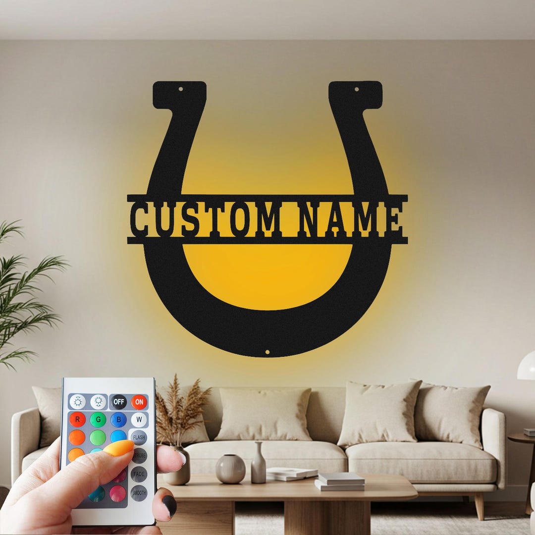 Custom Horseshoe Metal Wall Art With LED: Personalized Horse Name Sign ...
