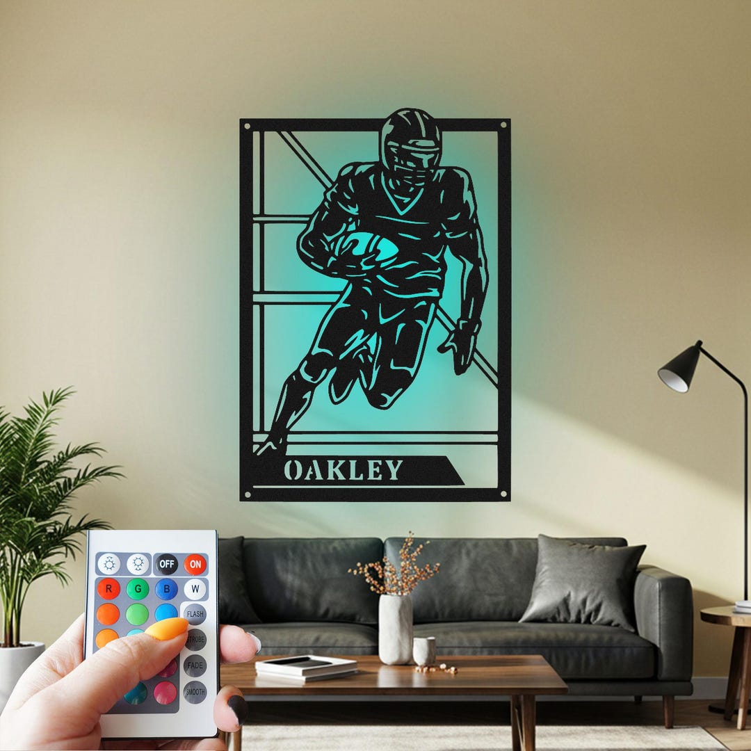 Custom Football Player Metal Sign: Personalized LED Wall Decor - Etsy