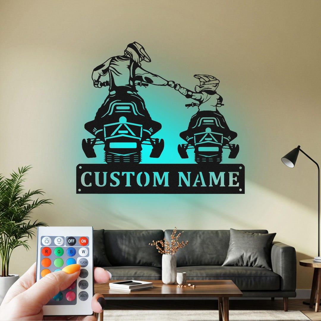 Custom Father & Son Snowmobile Metal Wall Art With RGB LED - Etsy