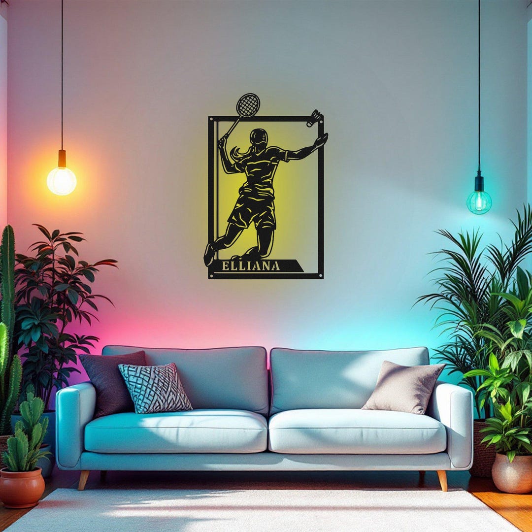 Custom Female Badminton Signage Metal Wall Art With Led Light ...