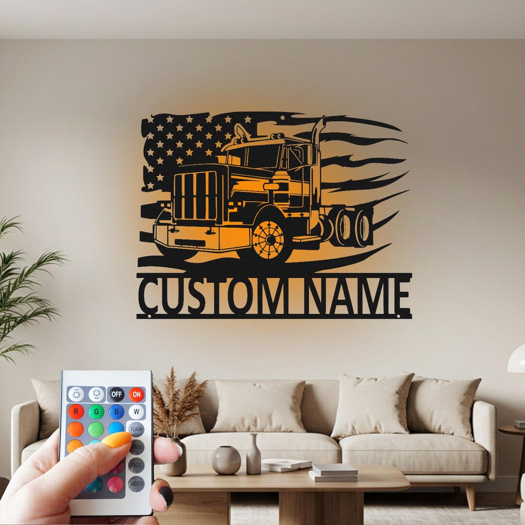 Custom US Semi Truck Metal Wall Art With Led Light, Personalized Semi ...