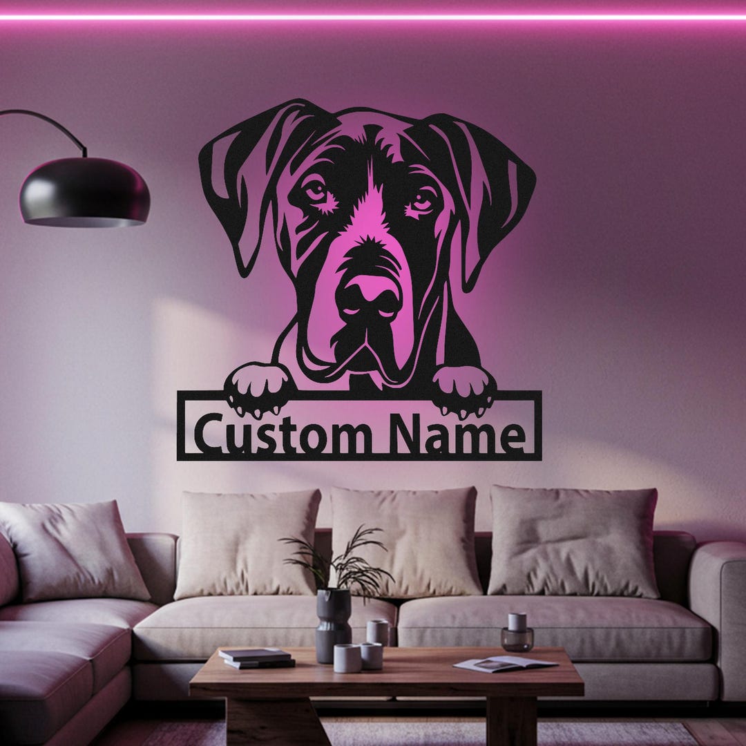 Sign Great Dane Metal Sign, Great Dane Sign Metal Wall Art Led Light ...