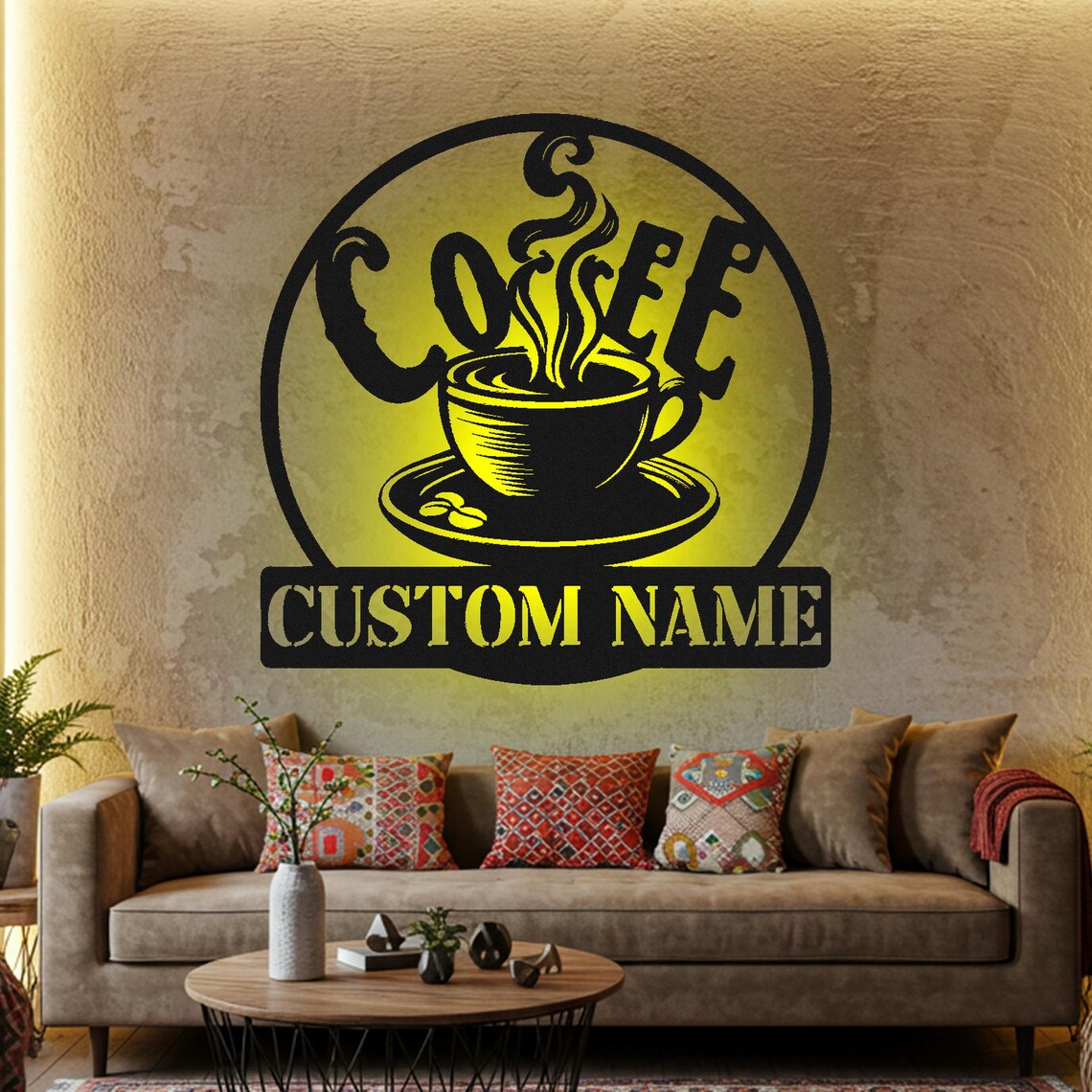 Custom Cafe Name LED Metal Wall Art: Coffee House Decor - Etsy