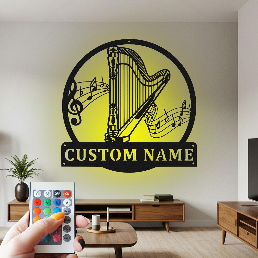 Custom Musical Instrument Harp Metal Wall Art With Led Light ...