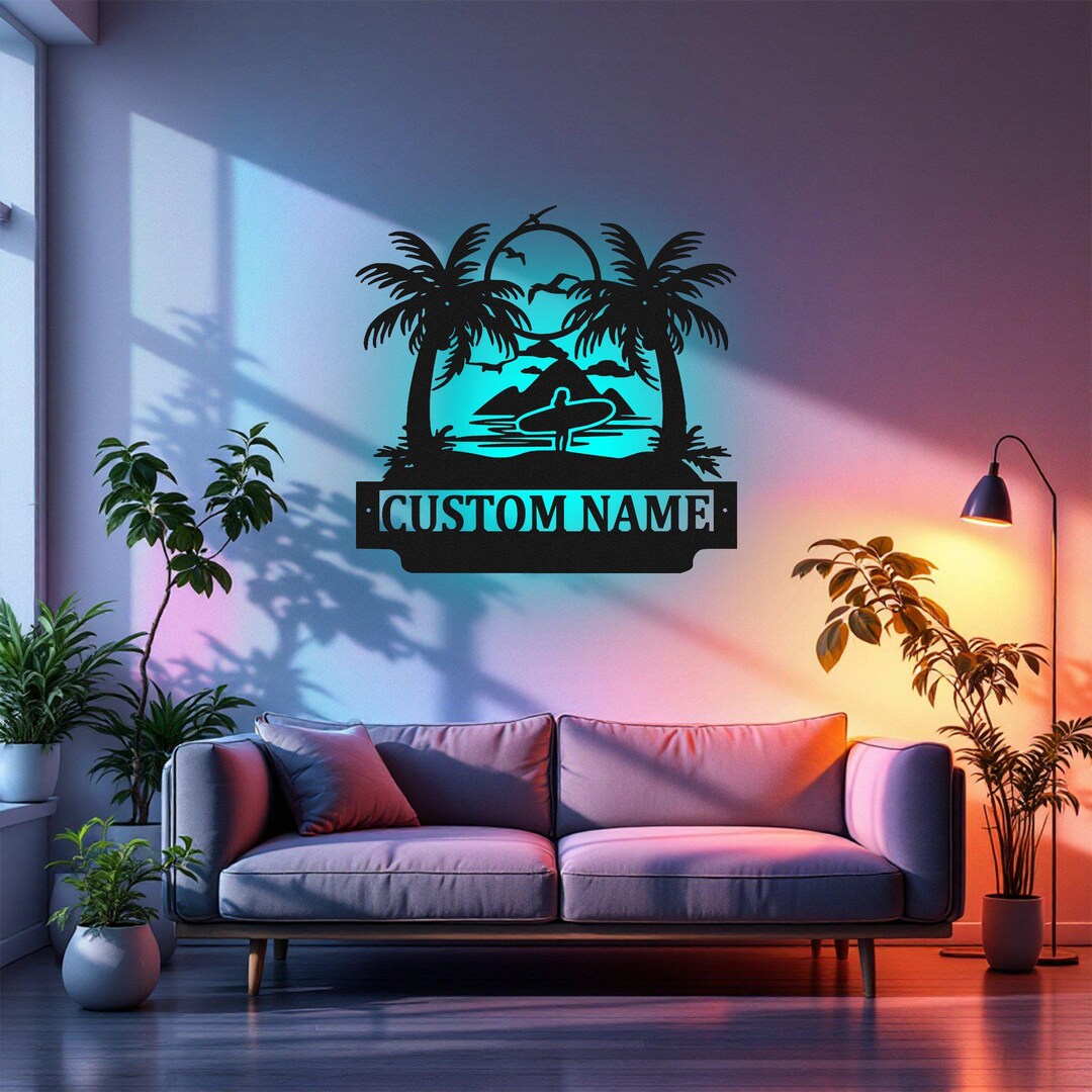 Custom Summer Vibes Surfer Metal Wall Art With Led Light, Personalized ...