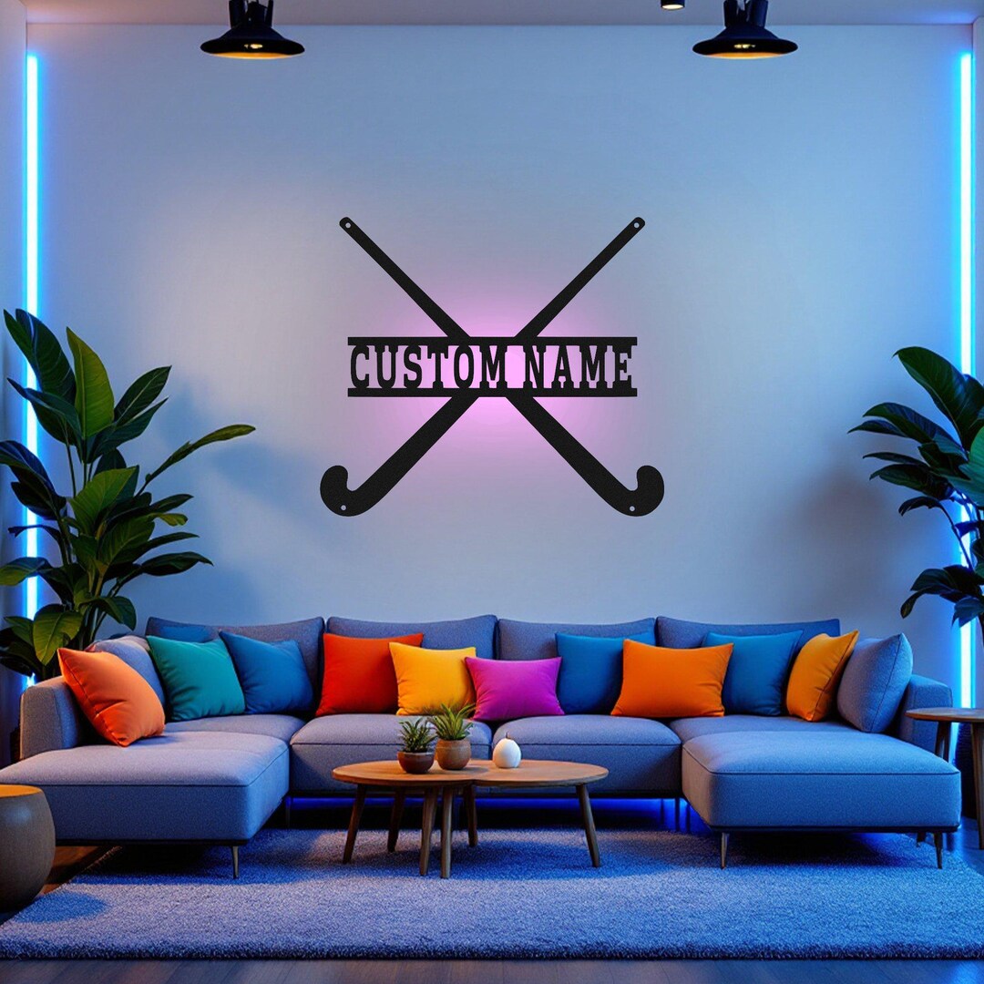 Custom Field Hockey Metal Wall Art With Led Light, Personalized Field ...